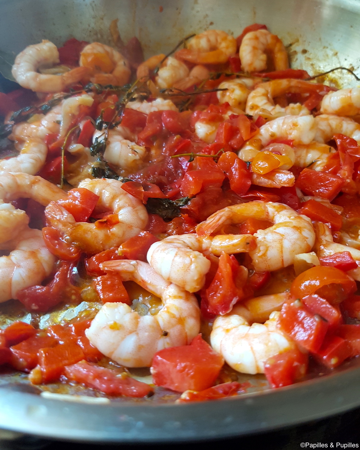Crevettes à la Provençale, aux tomates et poivron