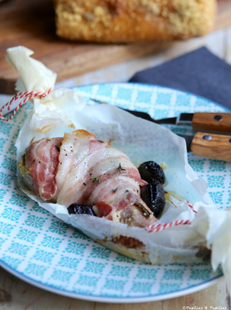 Gigolette de lapin à la moutarde et lard fumé, en papillote